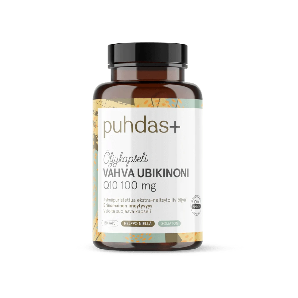 Puhdas+ Vahva Ubikinoni Q10 100 mg - Extra-neitsytoliiviöljyssä 120 ka