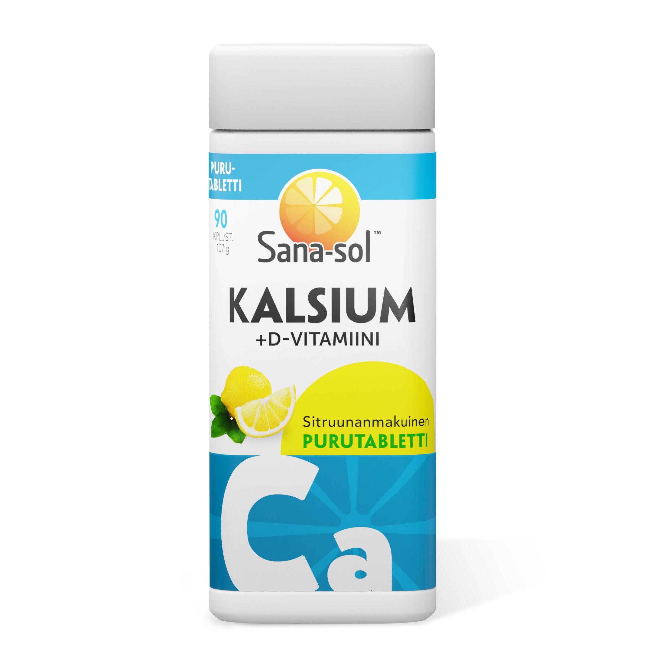Sana-sol Kalsium + D-Vitamiini - Sitruunanmakuinen purutabletti 90 tab