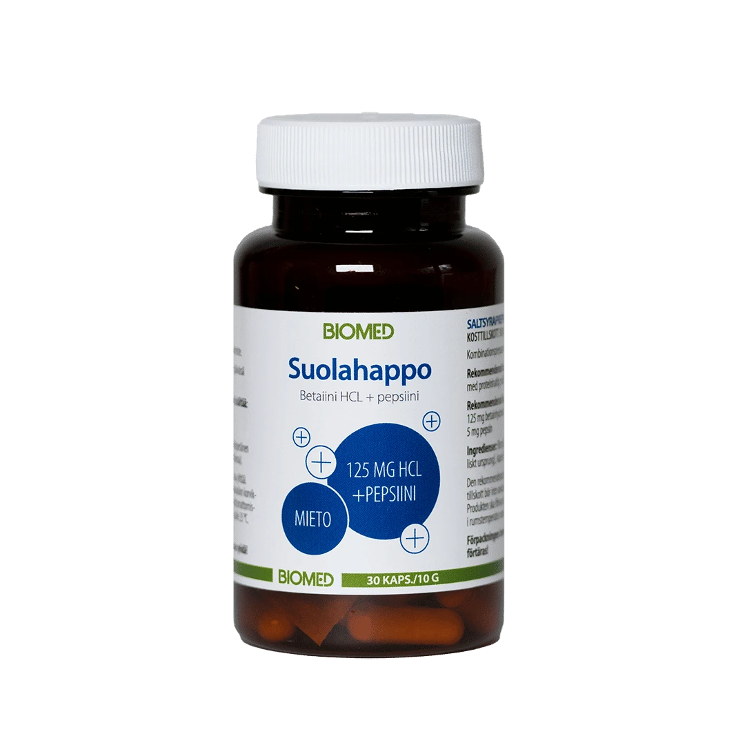 Biomed Suolahappo Betaiini HCL + Pepsiini 30 kaps